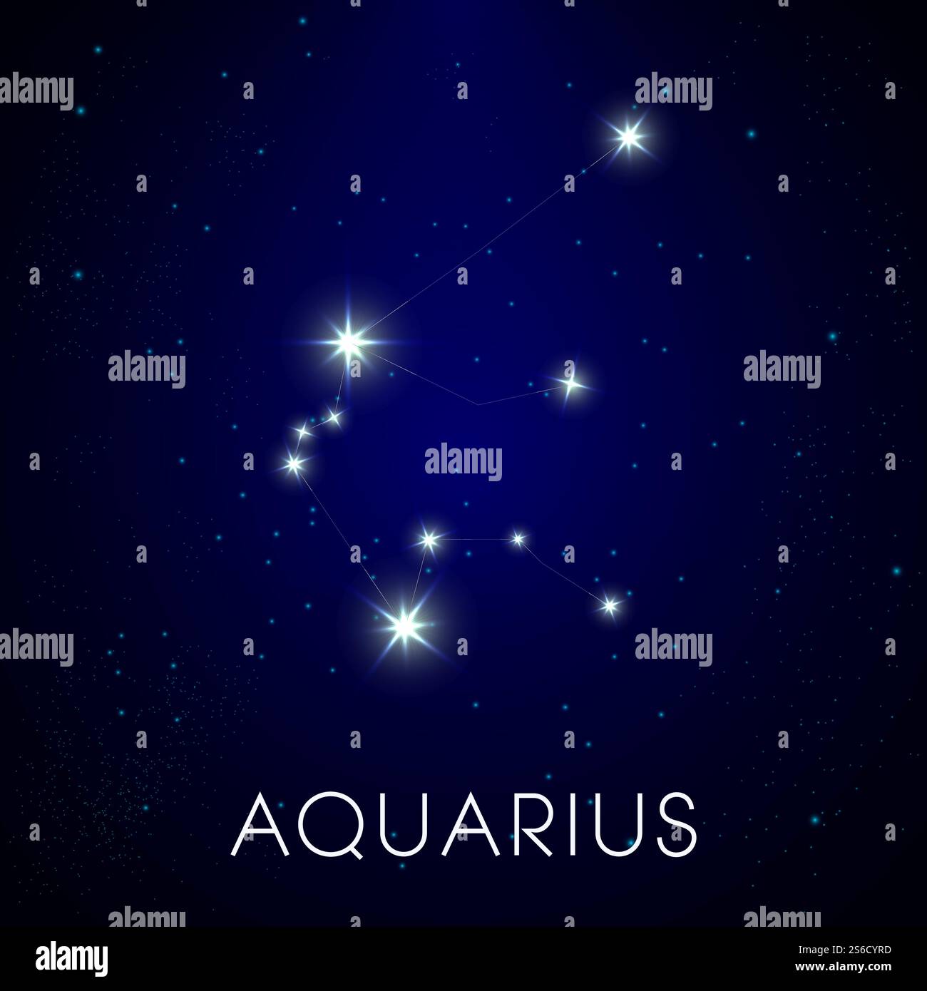 Aquarius zodiac sign and constellation on cosmic night sky with stars ...