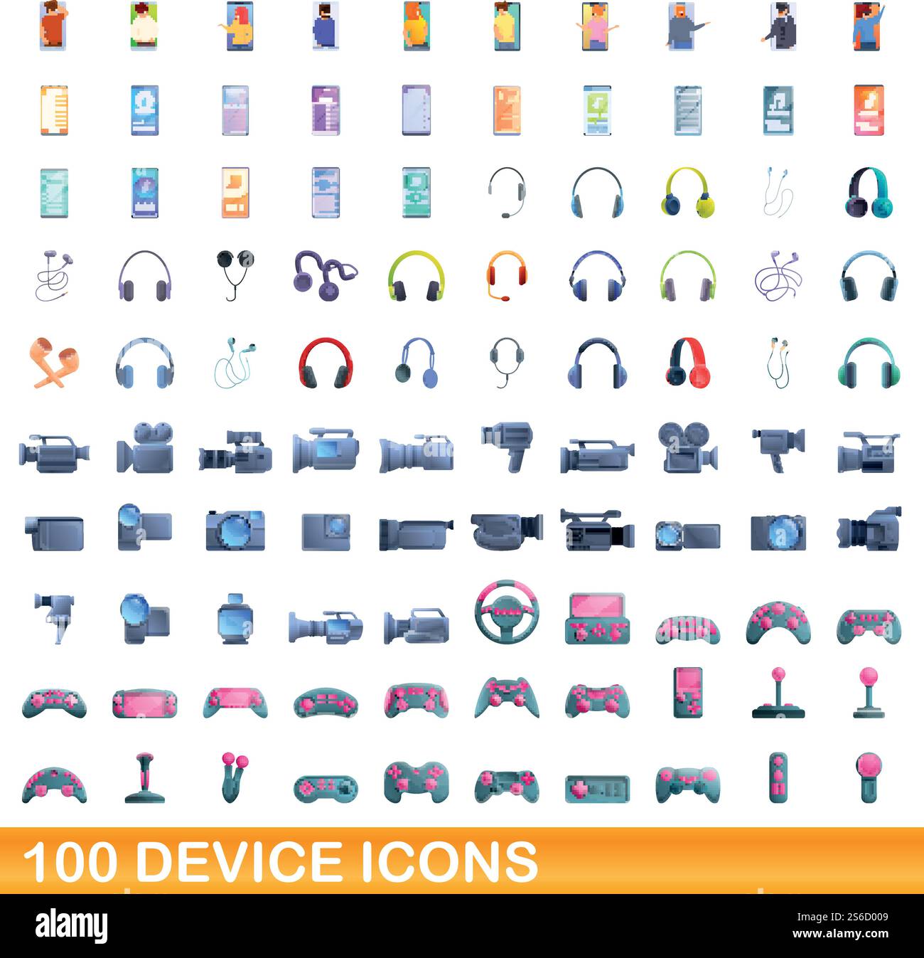 100 device icons set. Cartoon illustration of 100 device icons vector ...