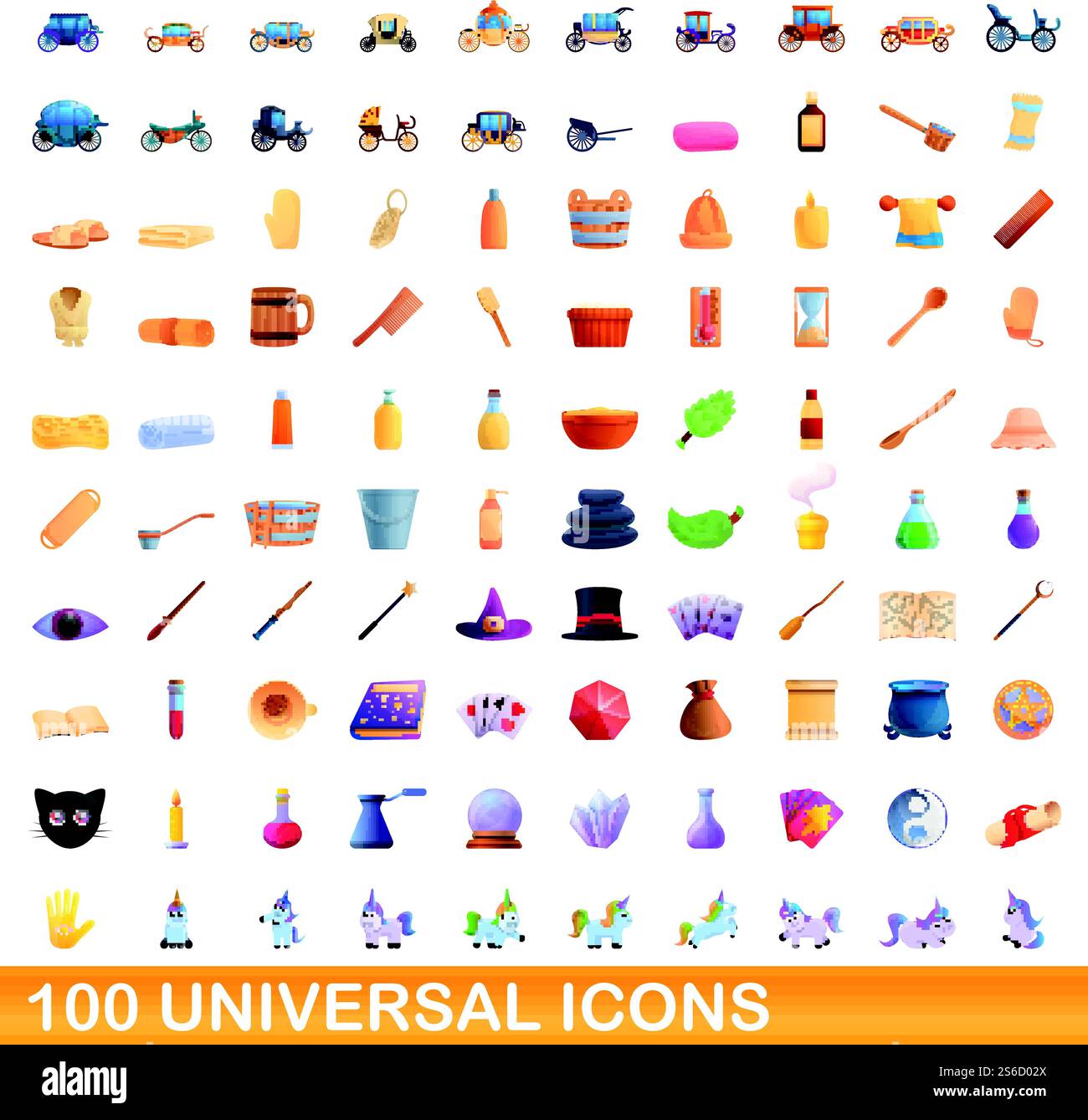 100 universal icons set. Cartoon illustration of 100 universal icons ...
