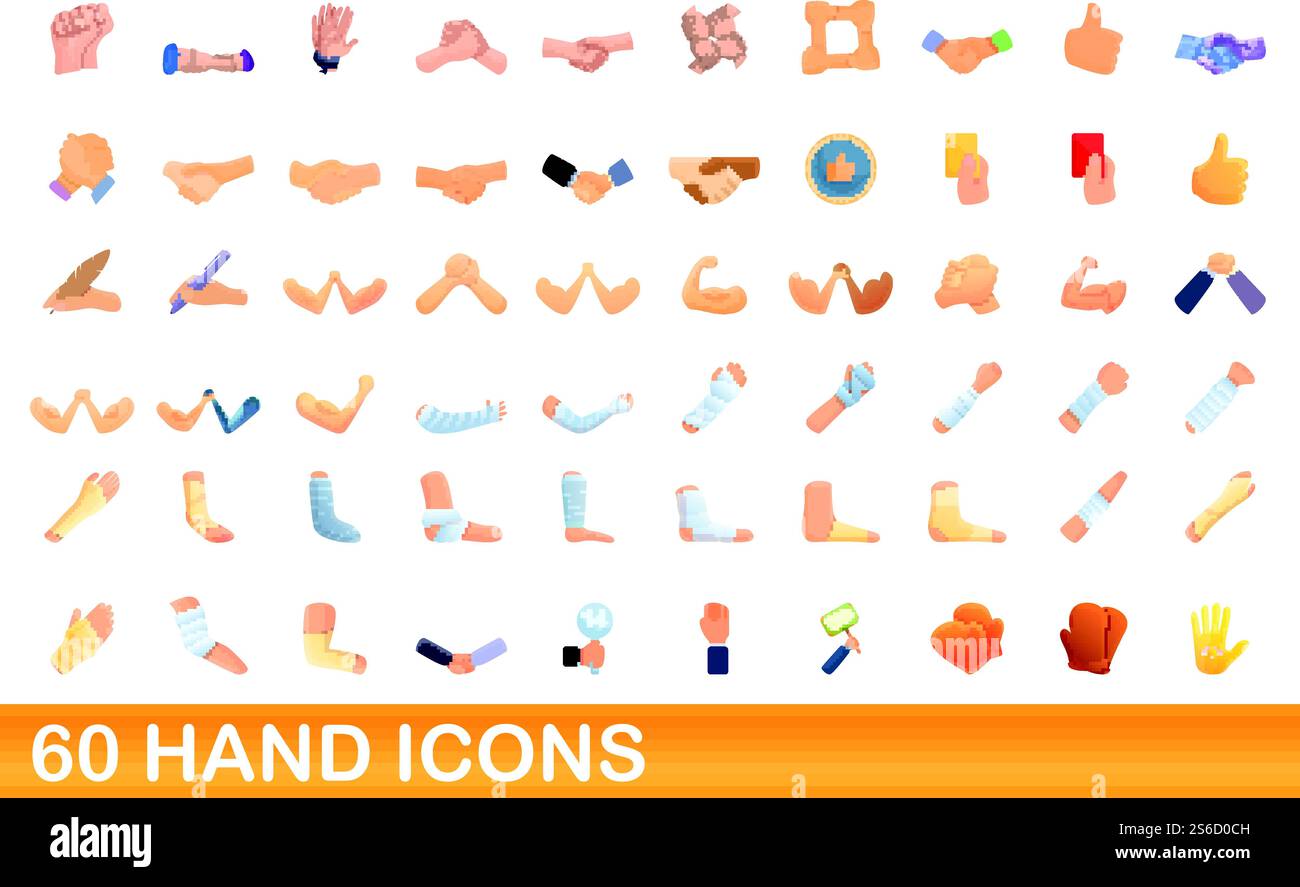 60 hand icons set. Cartoon illustration of 60 hand icons vector set ...