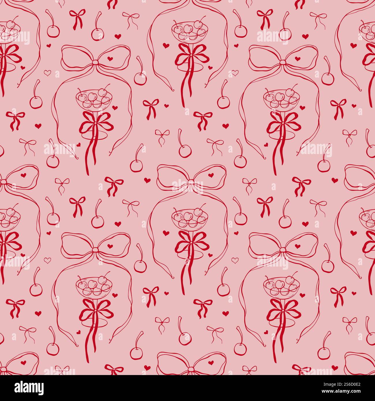 Vector rococo seamless pattern with whimsical illustrations. Cherry red ...