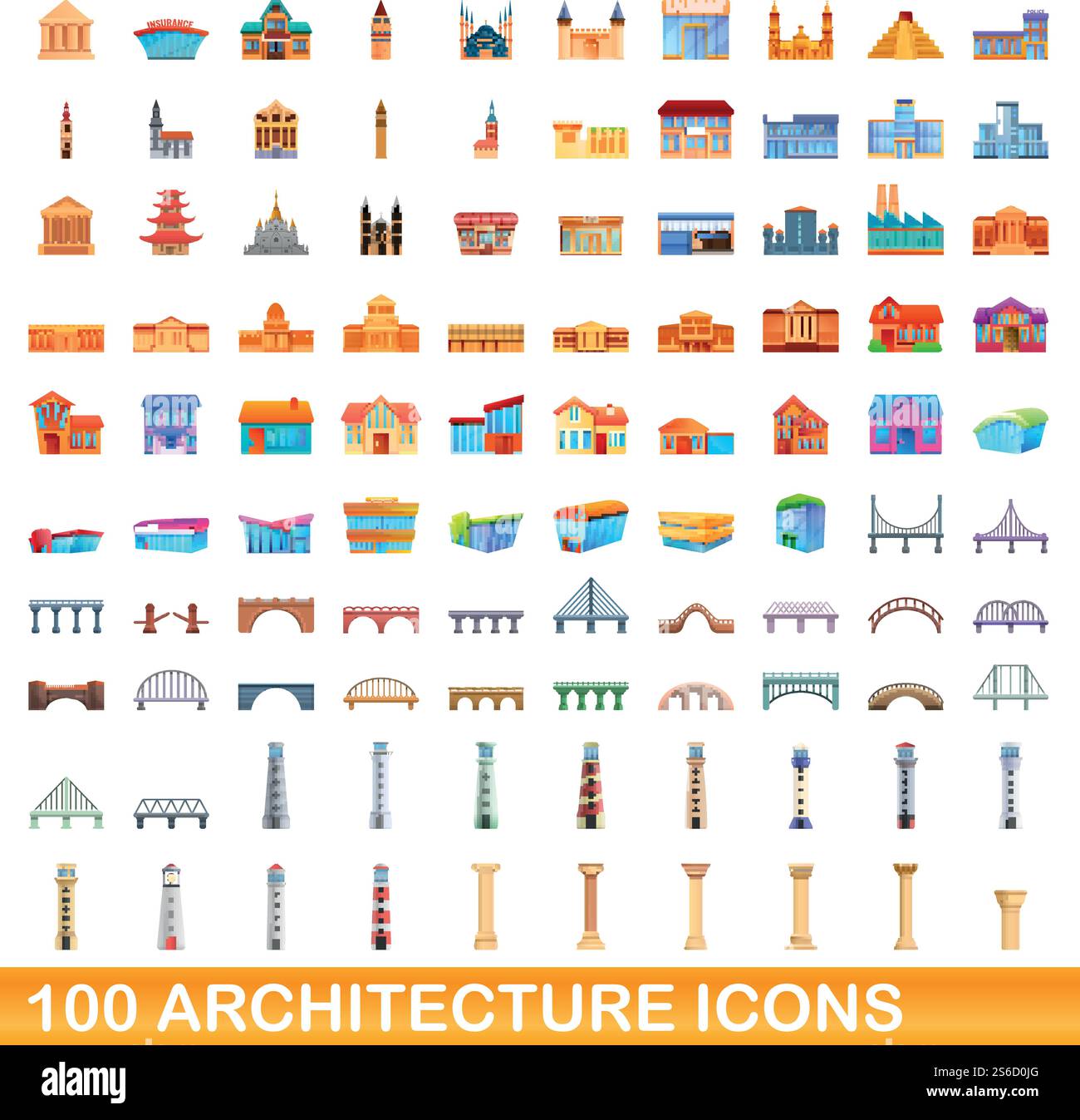 100 architecture icons set. Cartoon illustration of 100 architecture ...