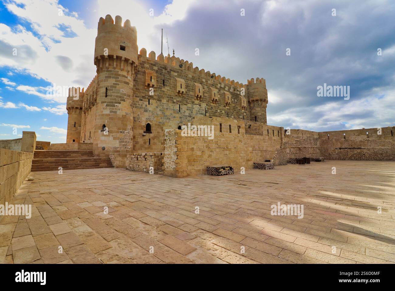 Magnificent view of the top level of the battlements and towers built ...