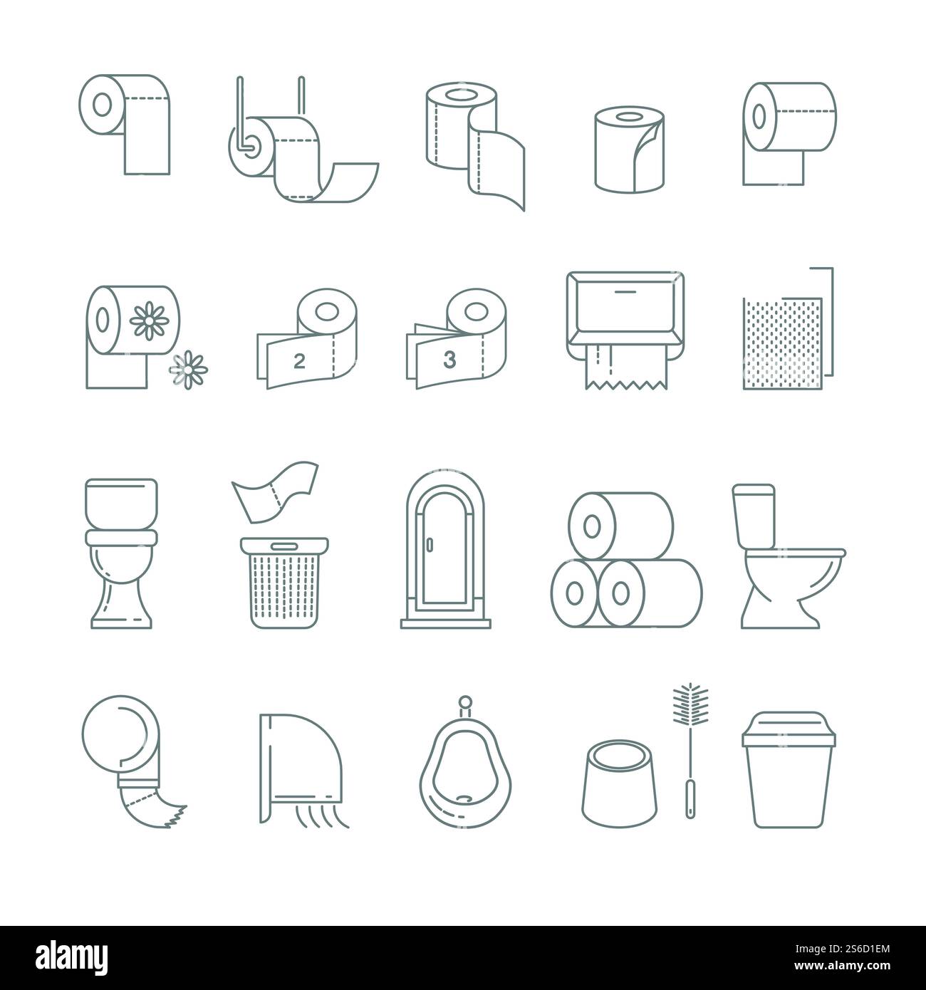 Toilet paper roll and towels, hand dryer and urinal, restroom cleaning ...