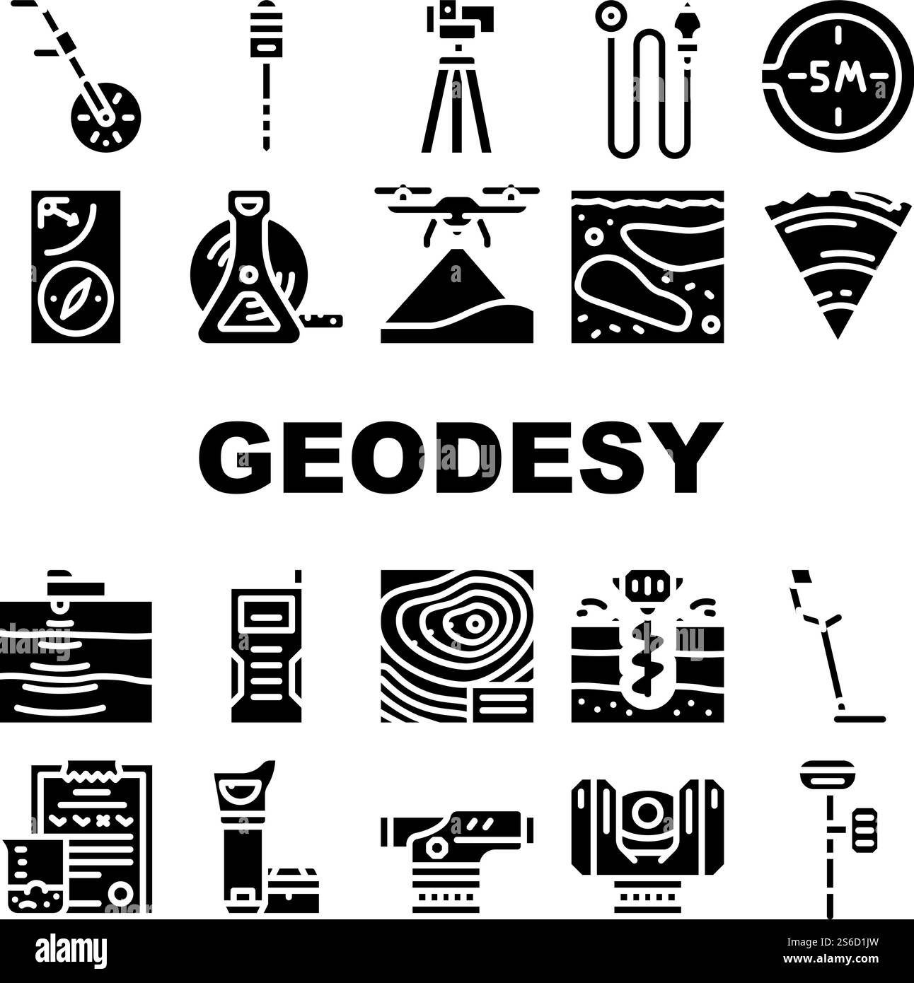 Geodesy Equipment Collection Icons Set Vector. Odometer And Marking Peg ...