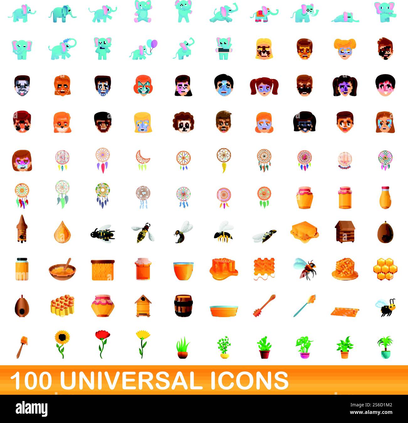 100 universal icons set. Cartoon illustration of 100 universal icons ...