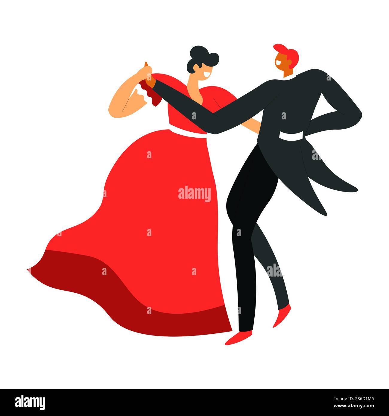 Dancers couple, man and woman performing ballroom dance at studio or ...