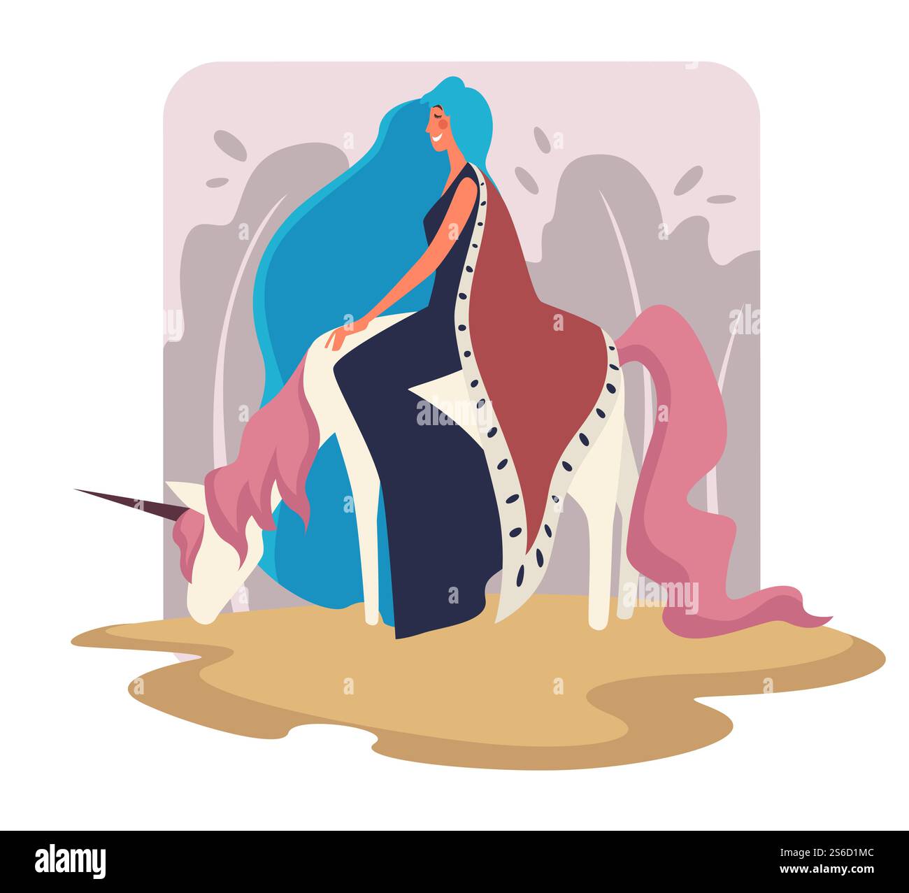 Princess on unicorn, fairy tale character and magical horse with horn ...