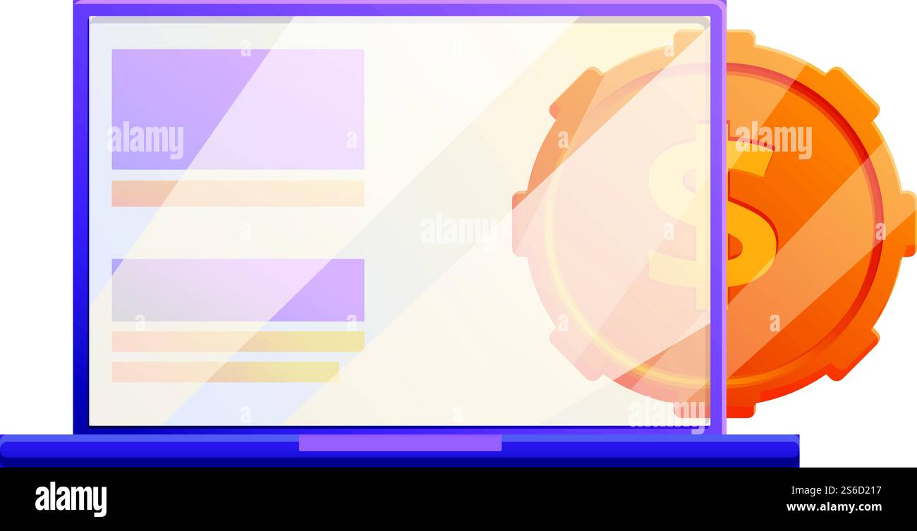 Laptop coin monetization icon. Cartoon of laptop coin monetization ...