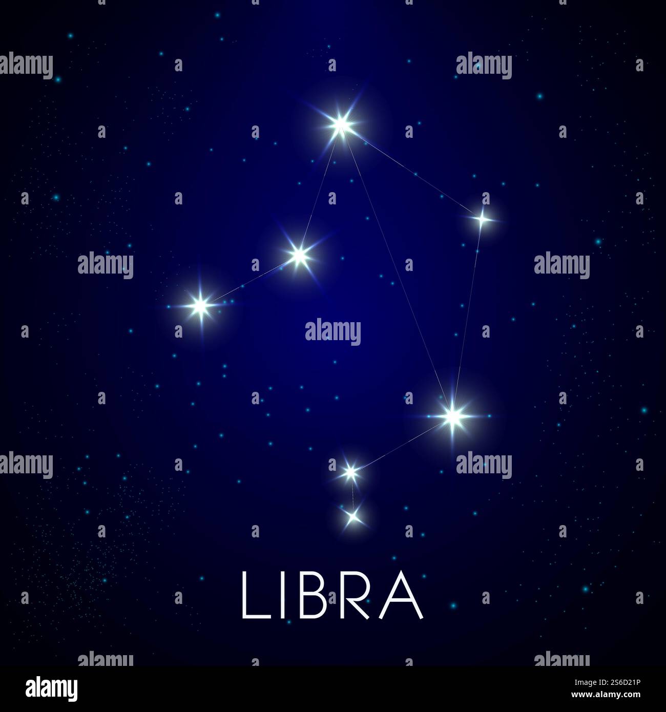 Libra zodiacal constellation with stars sign on deep space night sky vector. Astrology horoscope ...