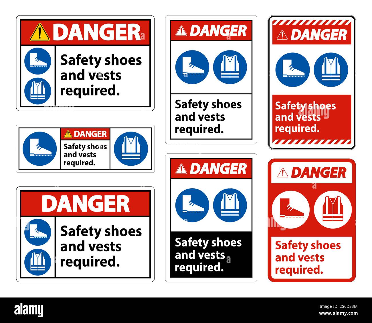 Danger Sign Safety Shoes And Vest Required With PPE Symbols on White ...