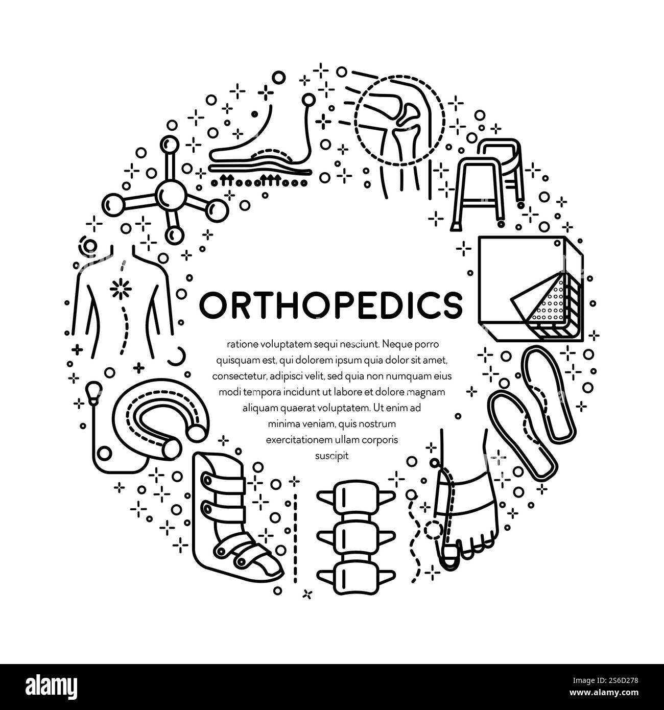 Orthopedics, trauma rehabilitation line icons, emblem or poster vector ...