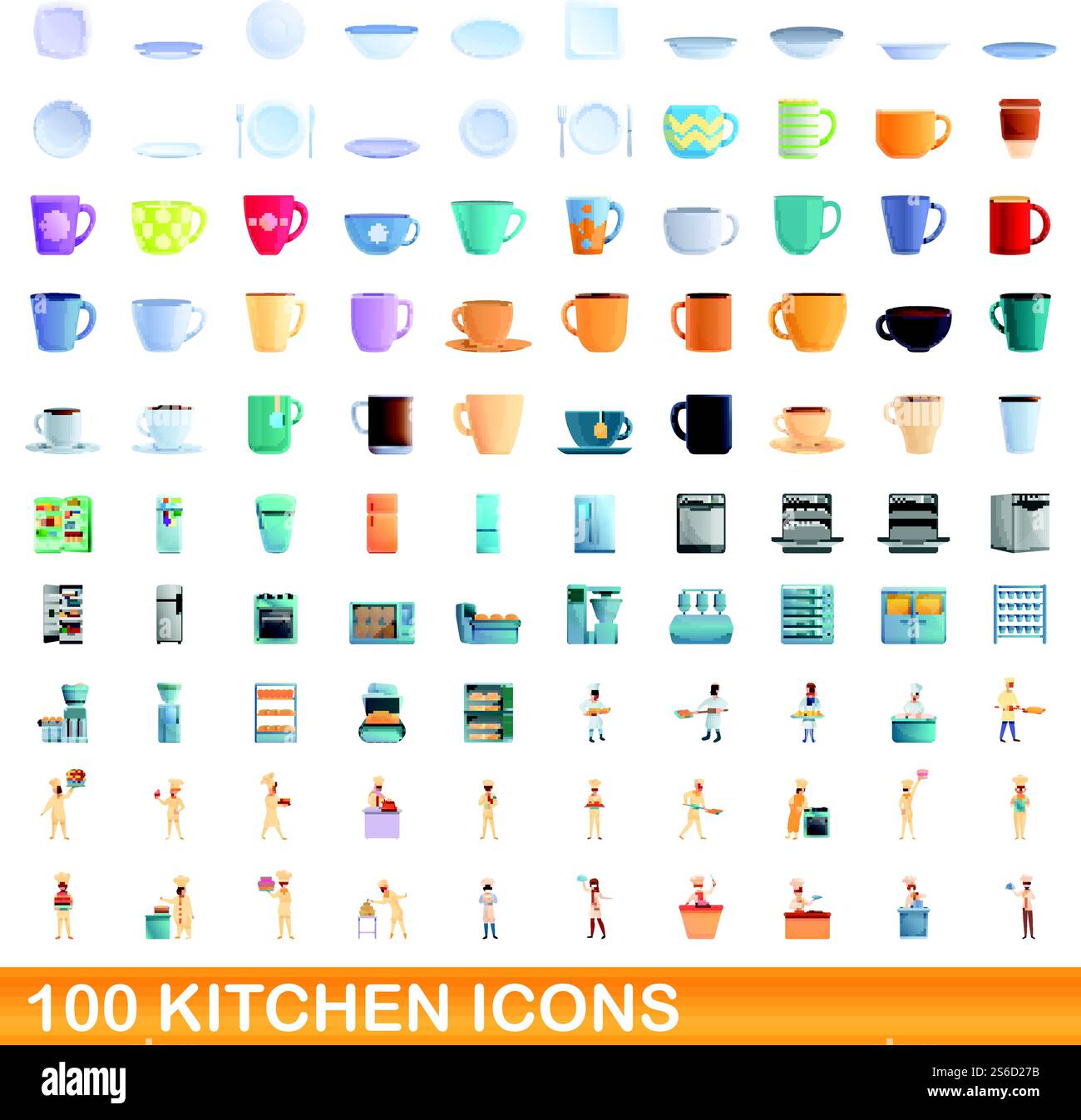 100 kitchen icons set. Cartoon illustration of 100 kitchen icons vector ...