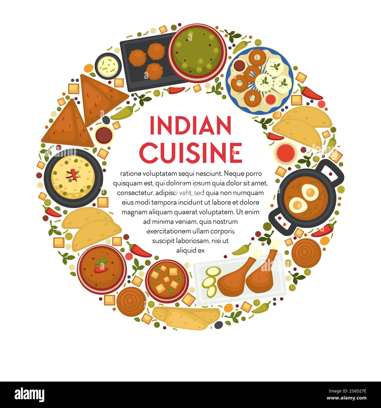 India food, Indian cuisine, meat and bakery products vector. Curry ...