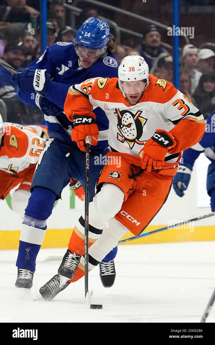 Anaheim Ducks center Jansen Harkins (38) skates around Tampa Bay ...