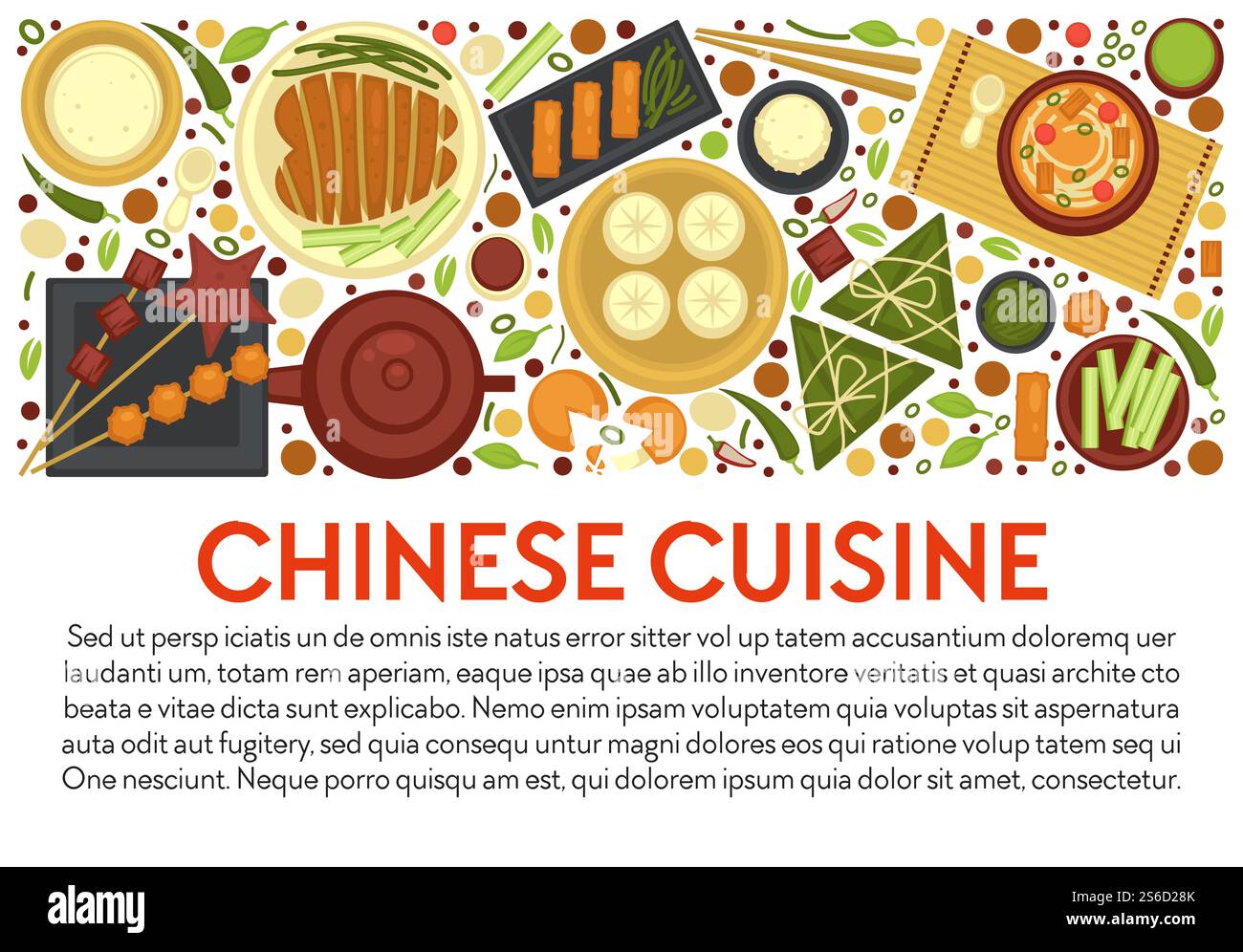 Chinese cuisine banner template, text. Chicken noodle soup, char siu ...