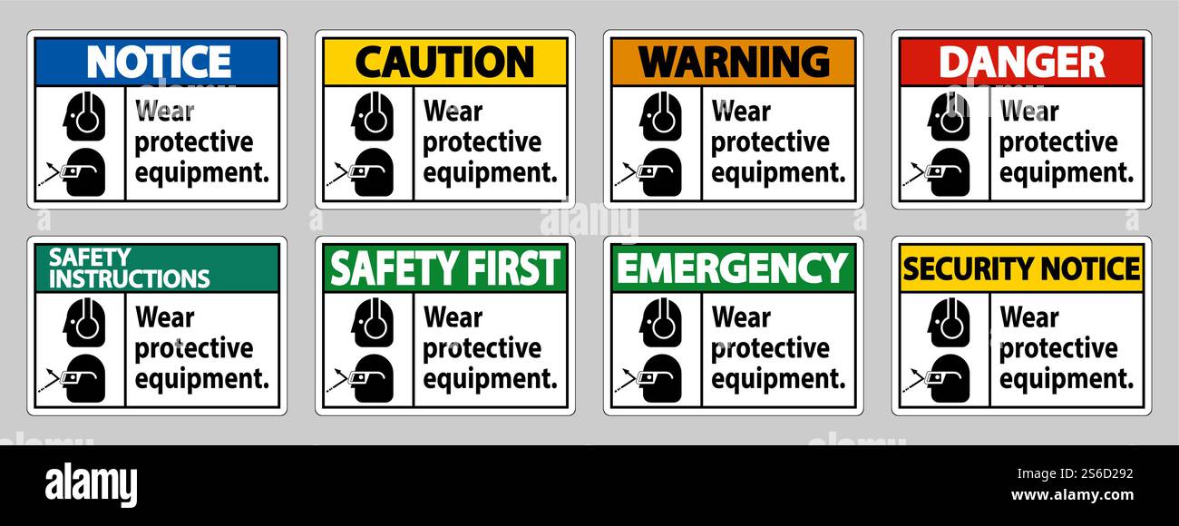 Wear Protective Equipment with goggles and glasses graphics Stock ...
