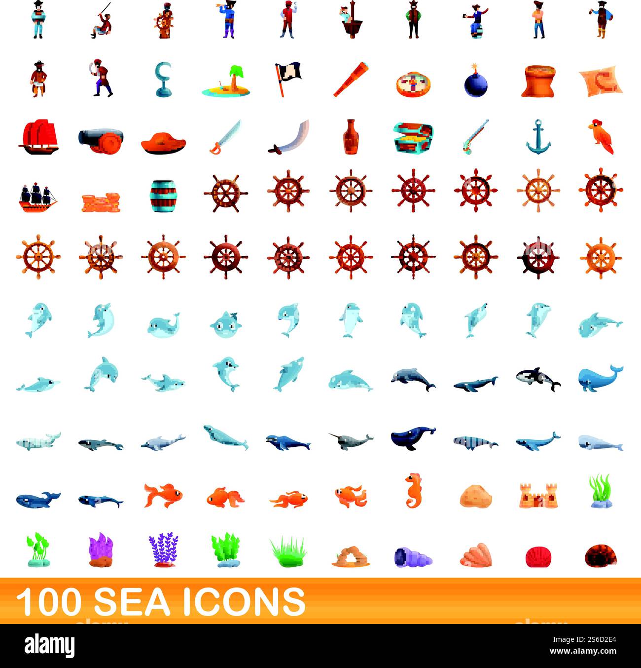 100 sea icons set. Cartoon illustration of 100 sea icons vector set ...