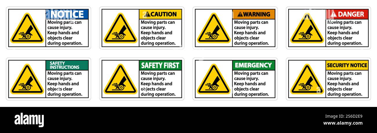 Moving parts can cause injury sign on white background Stock Vector ...
