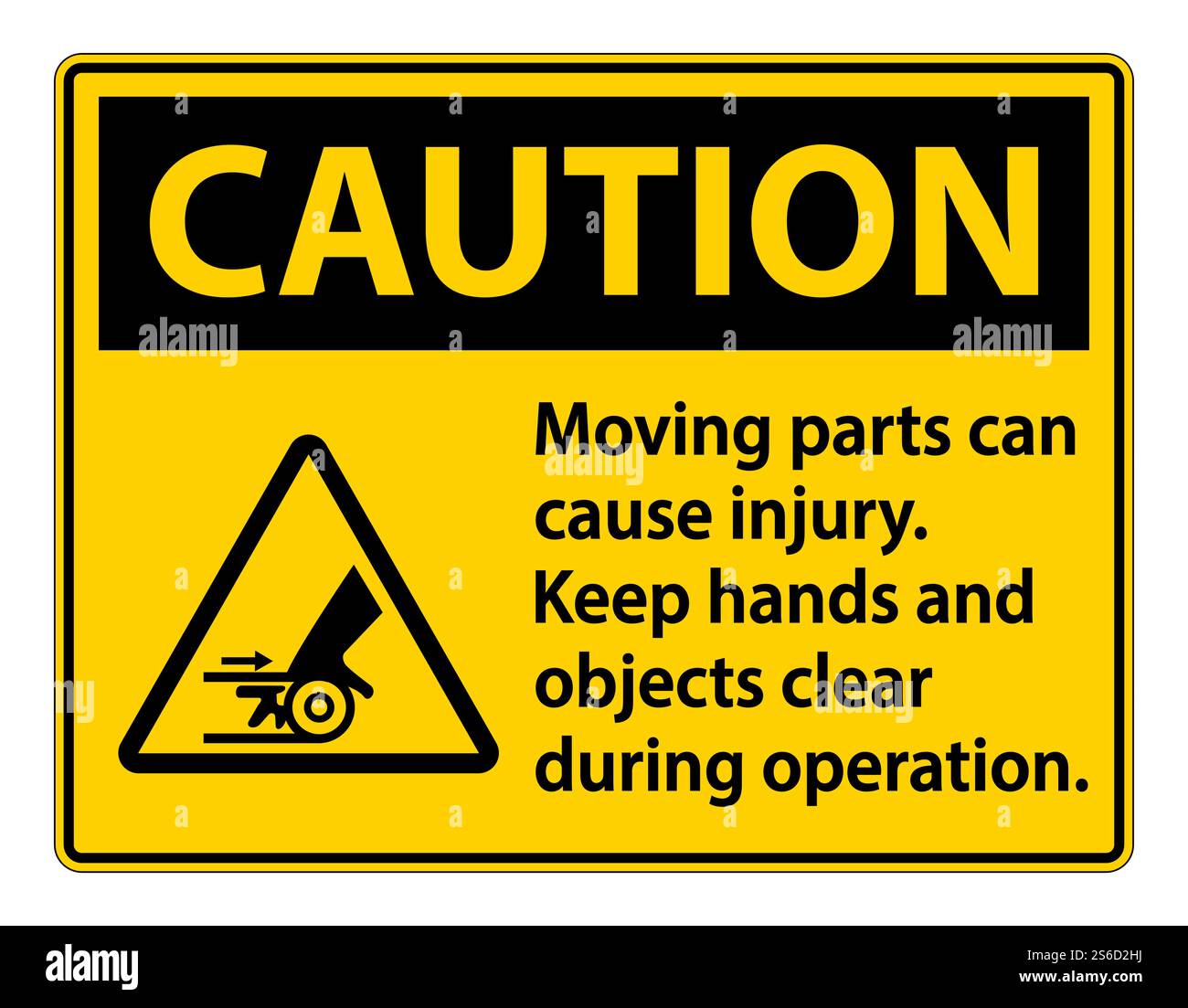 Caution Moving parts can cause injury sign on white background Stock ...