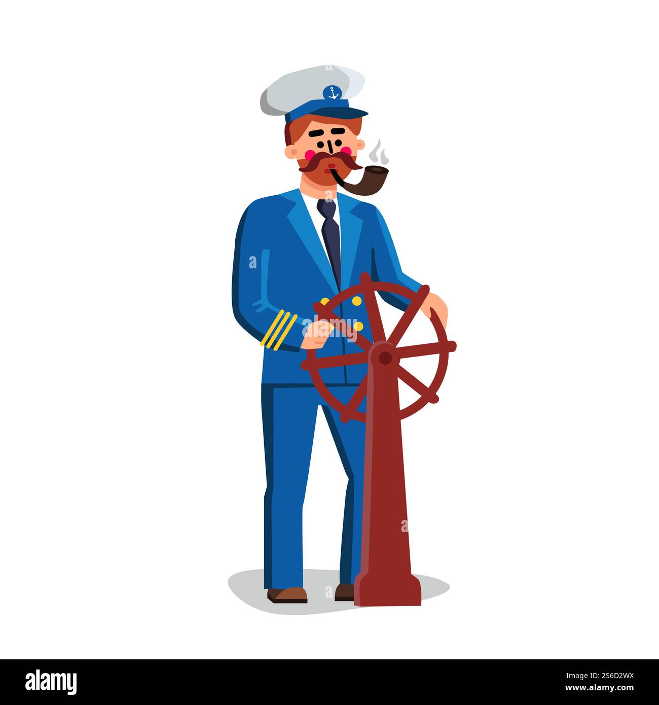 Sailor Captain Person Holding Ship Wheel Vector. Captain Man Wearing ...