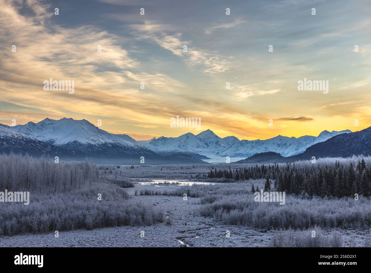 Sunrise over Knik Glacier and Chugach Mountains in Southcentral Alaska ...