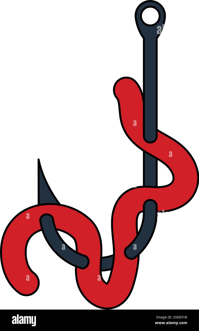 Icon Of Worm On Hook. Editable Outline With Color Fill Design. Vector ...