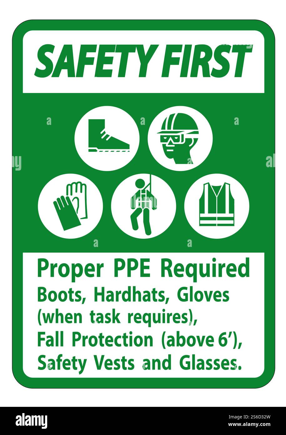 Safety First Sign Proper PPE Required Boots, Hardhats, Gloves When Task ...