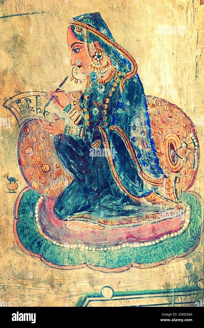 Fresco artwork from Pothi-Mala, Guru Harsahai, Punjab 113 Stock Photo ...