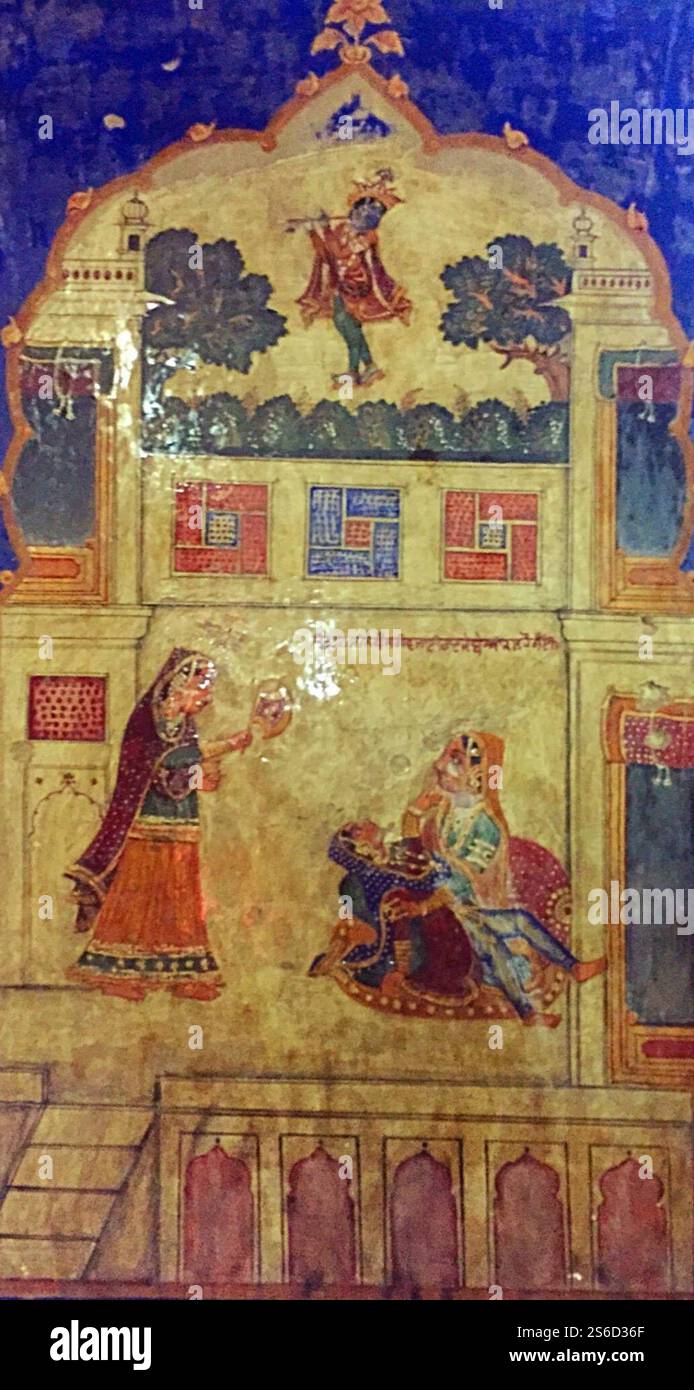 Fresco artwork from Pothi-Mala, Guru Harsahai, Punjab 105 Stock Photo ...