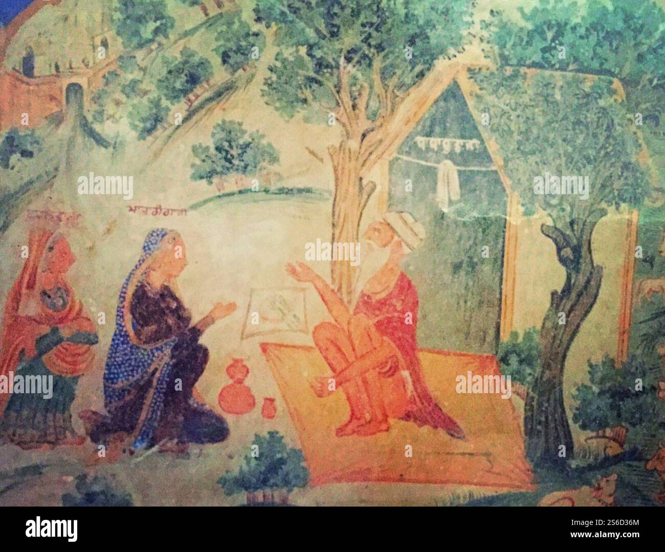 Fresco artwork from Pothi-Mala, Guru Harsahai, Punjab 104 Stock Photo ...