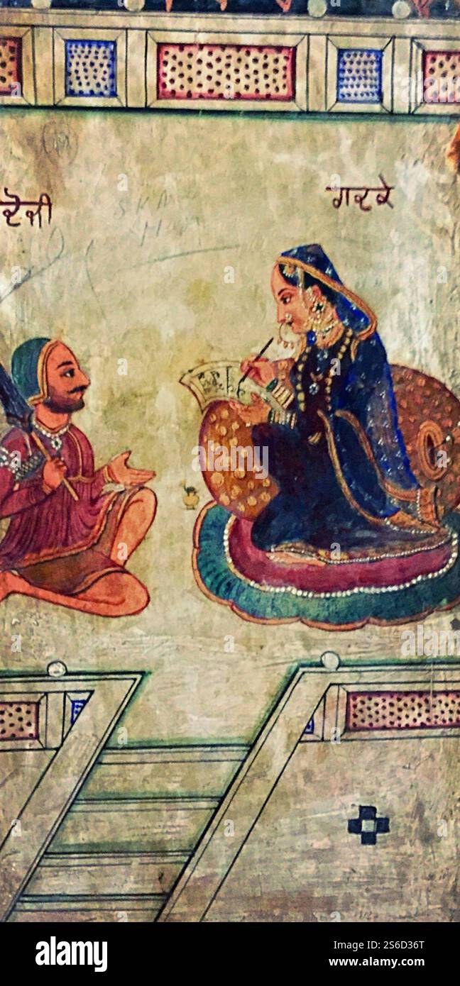 Fresco artwork from Pothi-Mala, Guru Harsahai, Punjab 107 Stock Photo ...