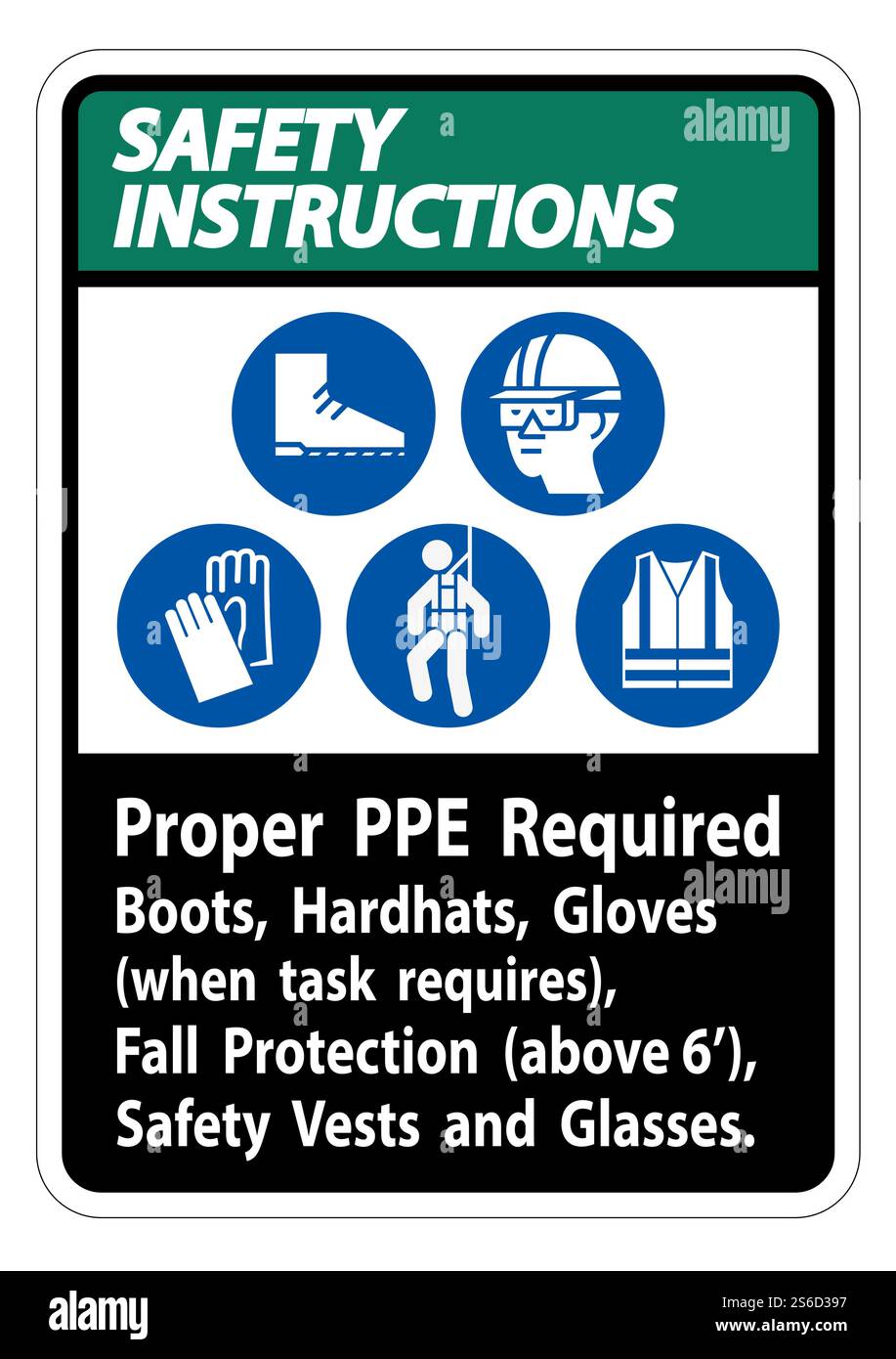 Safety Instructions Sign Proper PPE Required Boots, Hardhats, Gloves ...