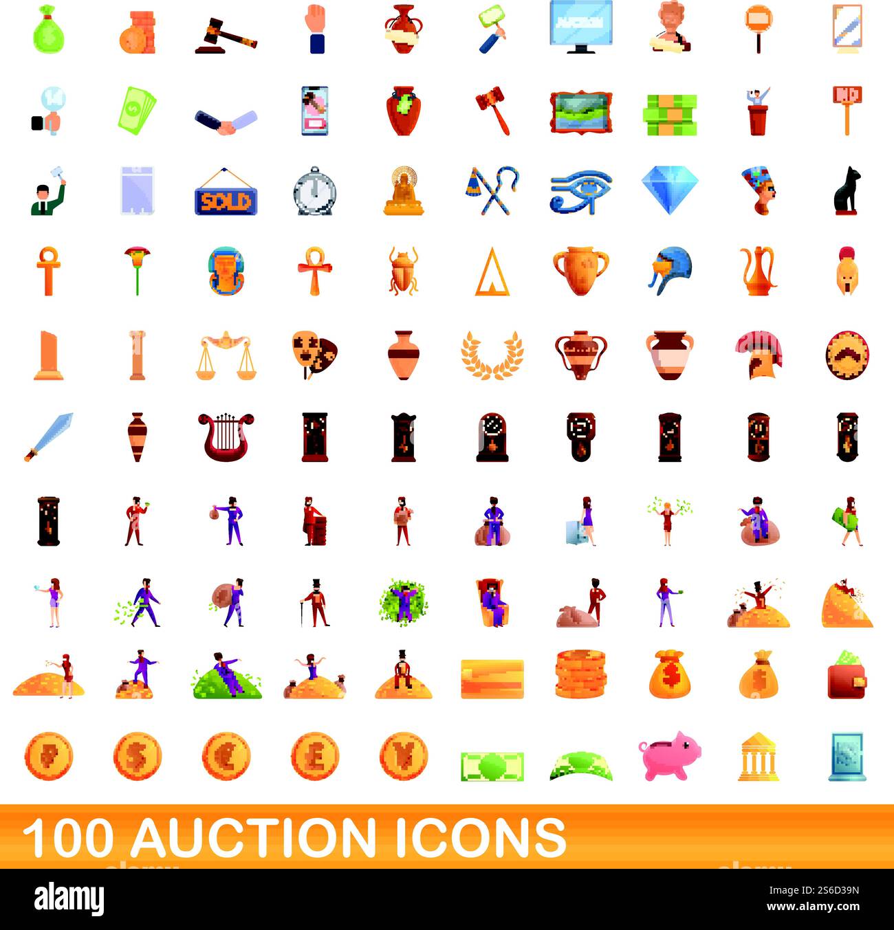100 auction icons set. Cartoon illustration of 100 auction icons vector ...