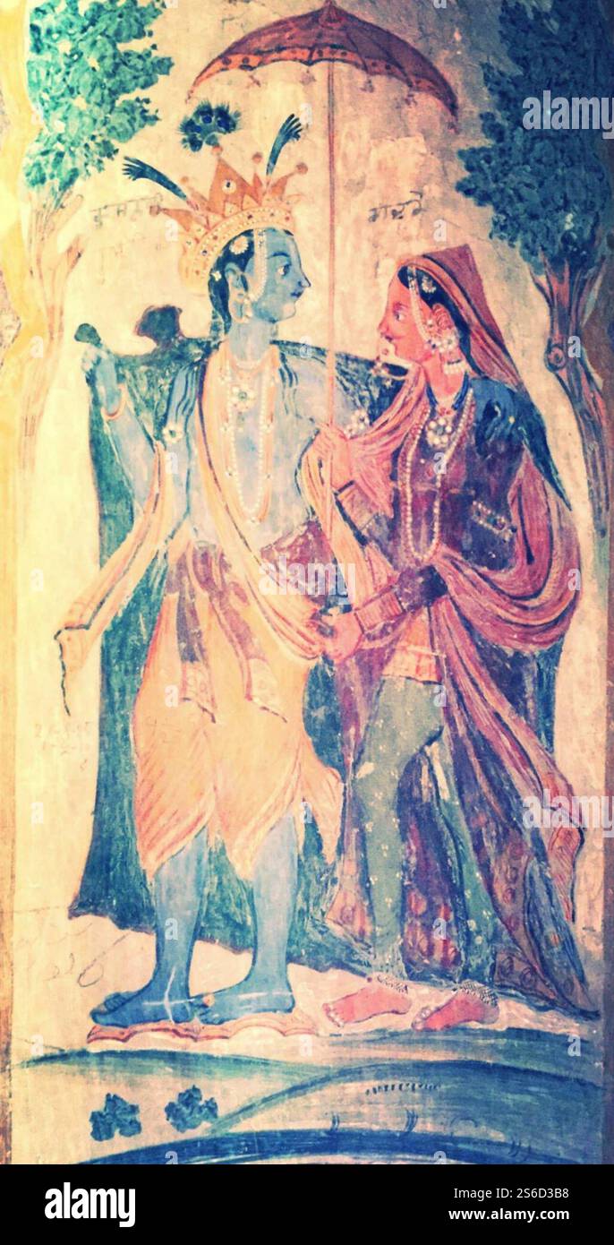 Fresco artwork from Pothi-Mala, Guru Harsahai, Punjab 126 Stock Photo ...