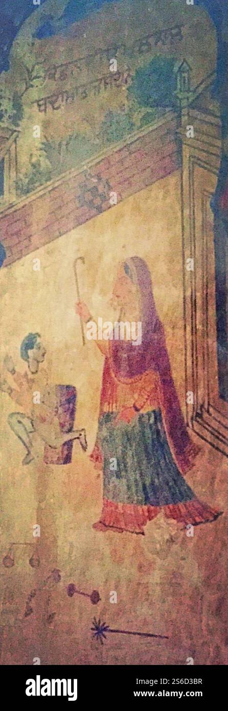 Fresco artwork from Pothi-Mala, Guru Harsahai, Punjab 73 Stock Photo ...
