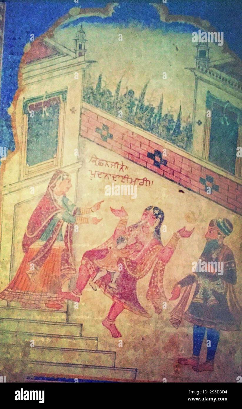 Fresco artwork from Pothi-Mala, Guru Harsahai, Punjab 75 Stock Photo ...