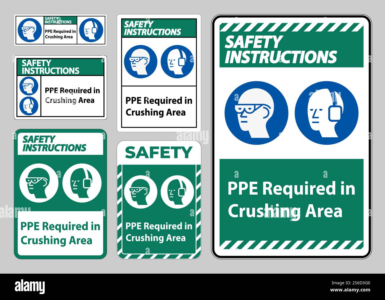 Safety Instructions Sign PPE Required In Crushing Area Isolate on White ...