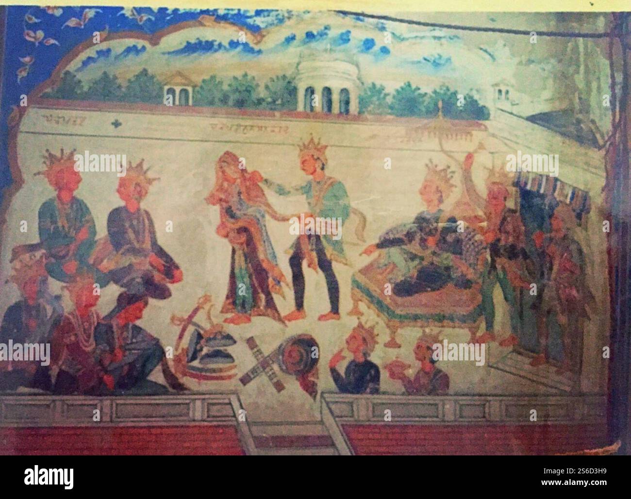 Fresco artwork of the disrobing of Draupadi in the Kaurava court from ...