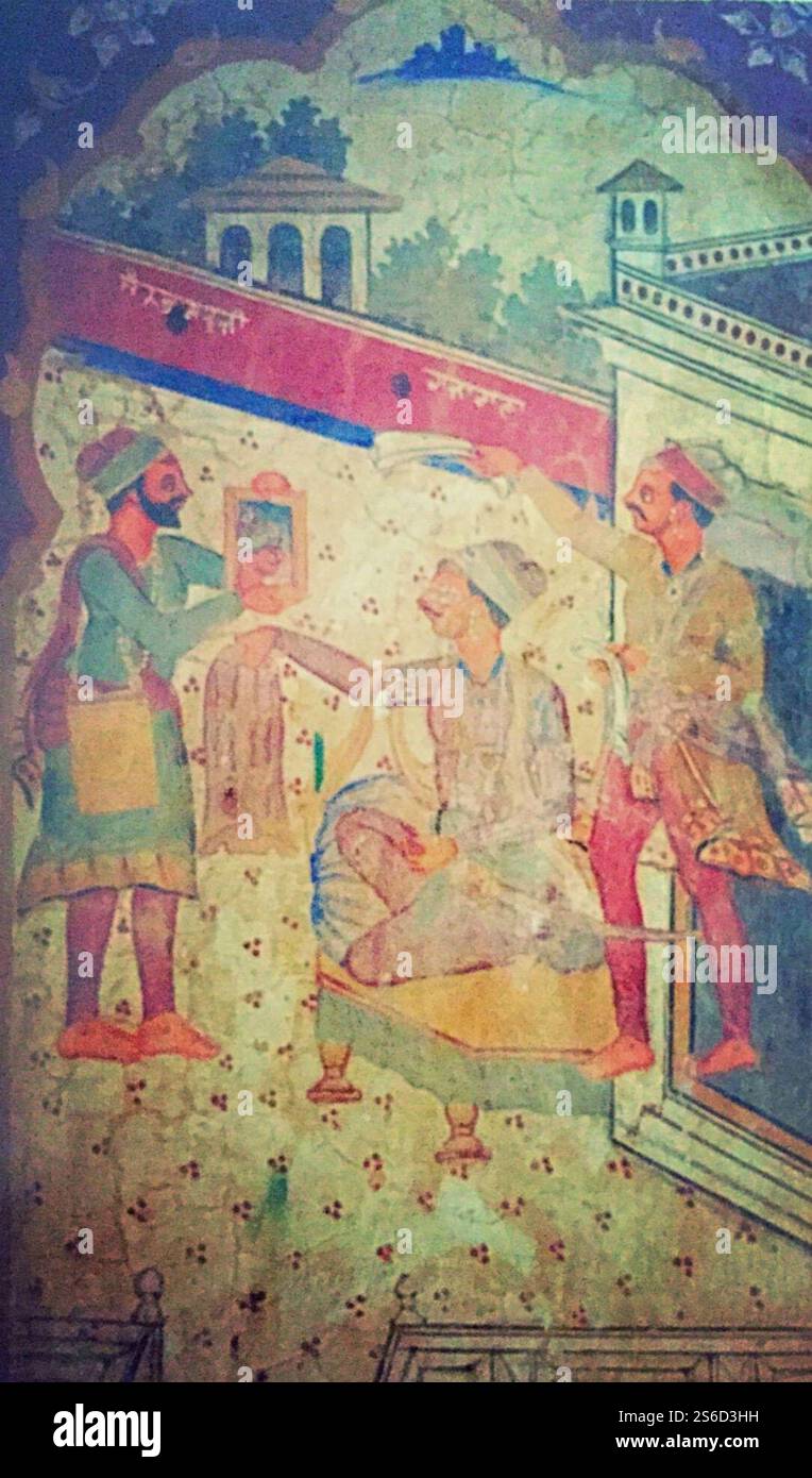 Fresco artwork from Pothi-Mala, Guru Harsahai, Punjab 98 Stock Photo ...
