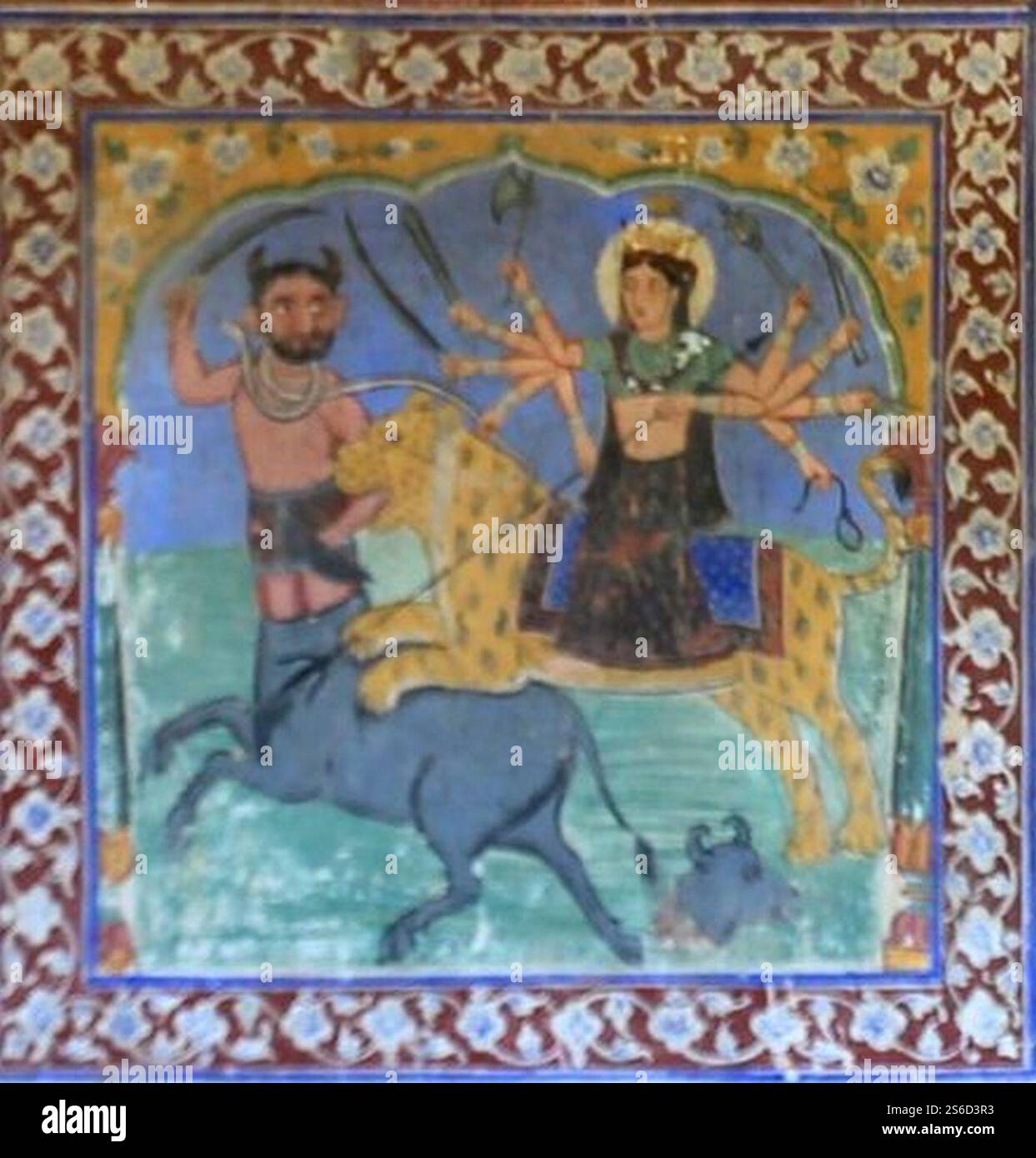 Fresco depicting Mahishasura and Durga in a divine battle from the ...