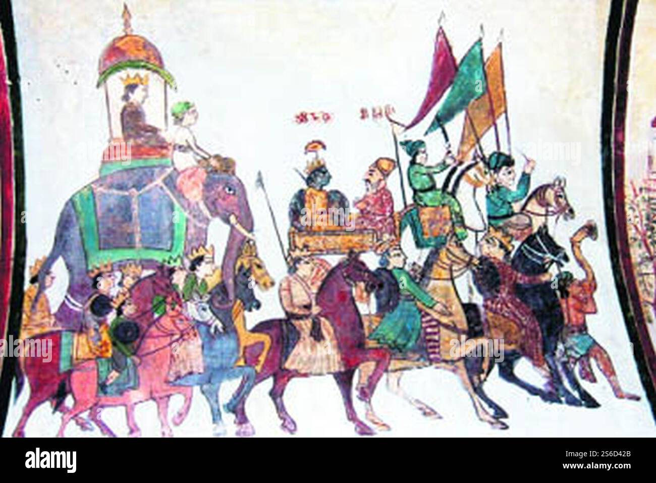 Fresco of a religious procession from the Mansa Devi temple of Mani ...