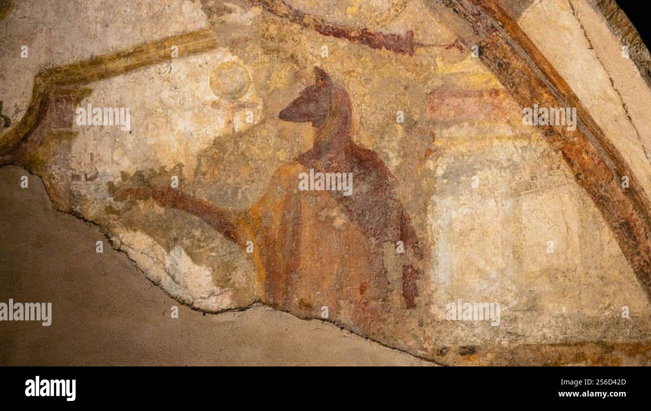 Fresco of Anubis, the Egyptian god of death and the afterlife Baths of ...