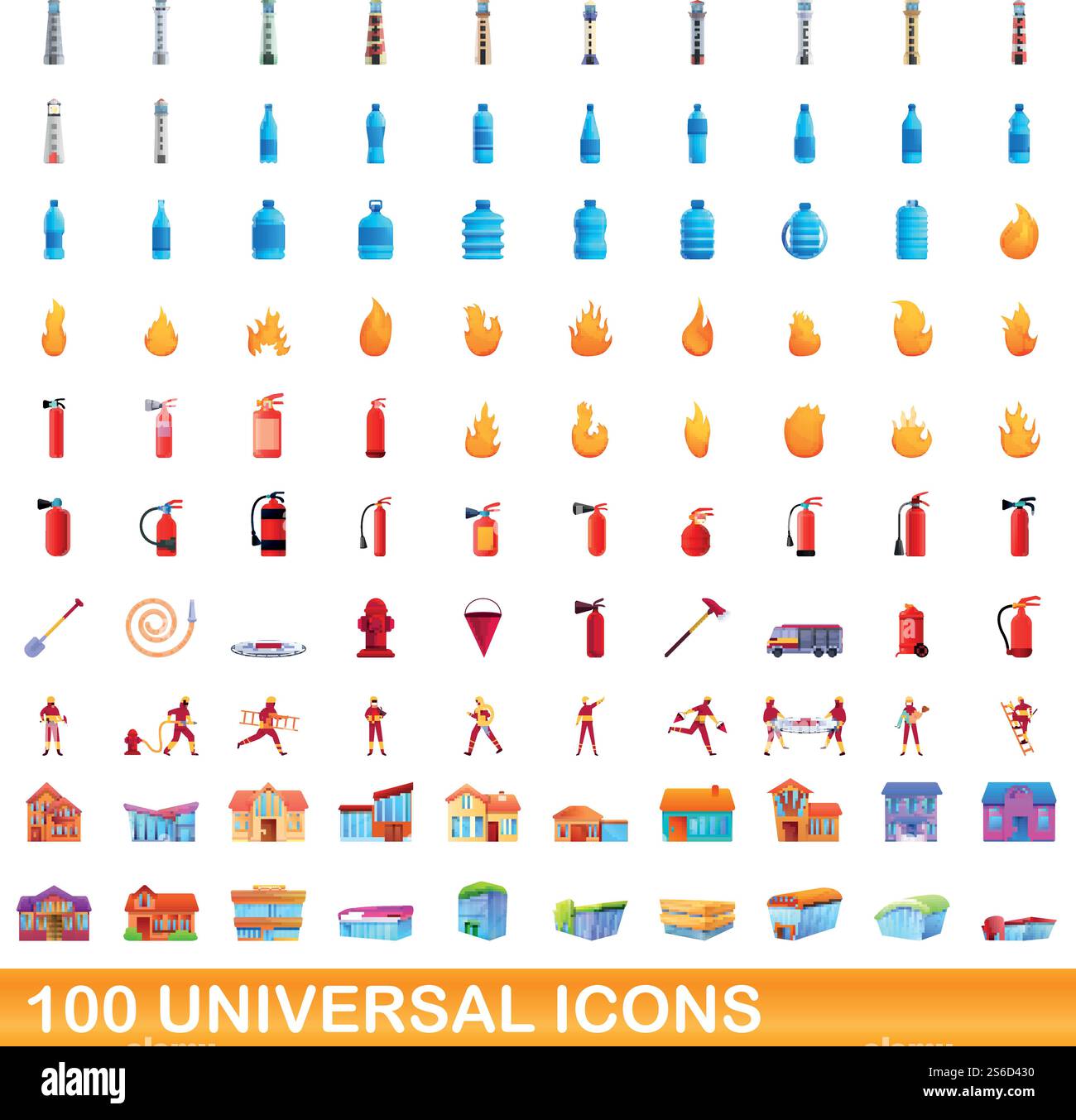 100 universal icons set. Cartoon illustration of 100 universal icons ...