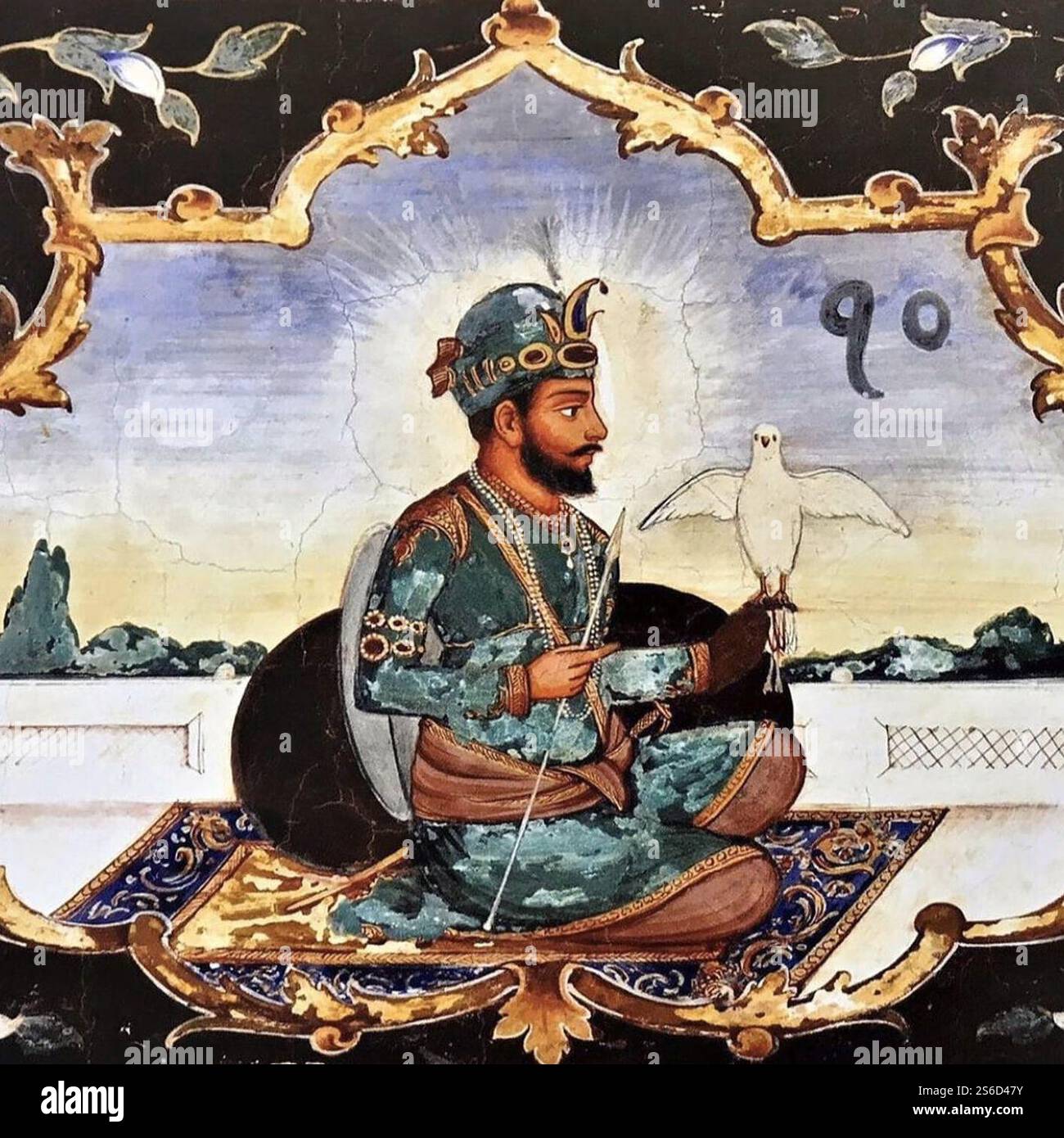 Fresco of Guru Gobind Singh from above the entrance of the Baoli Sahib ...