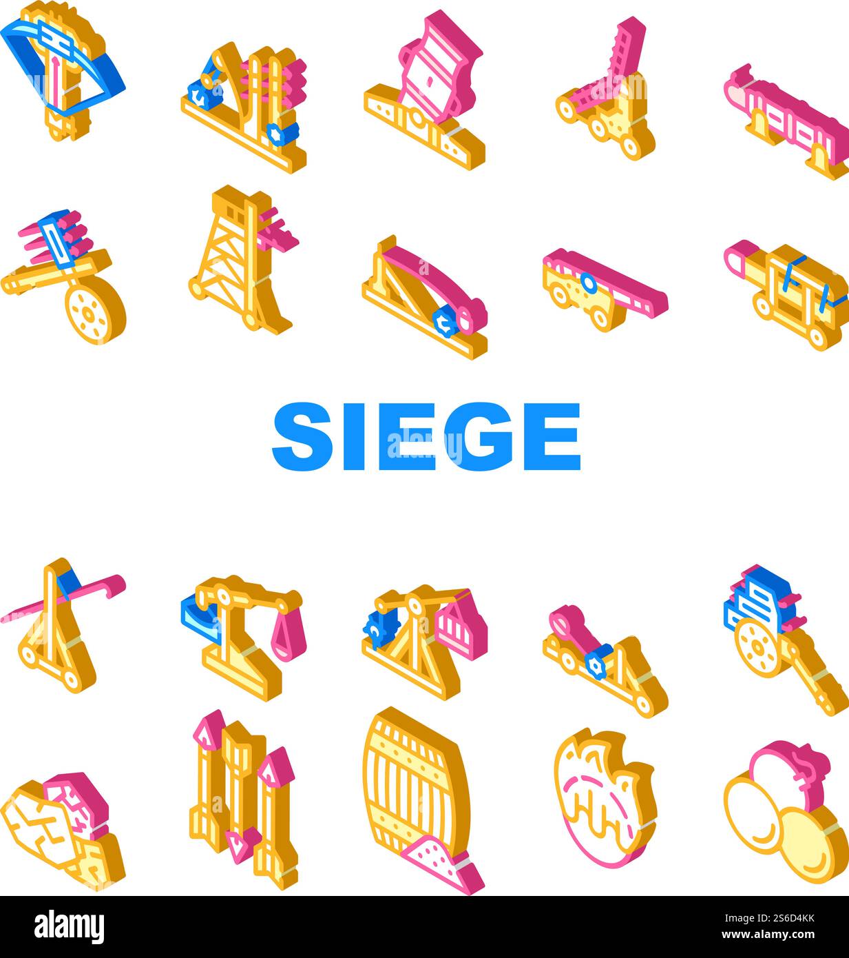 Siege Engine Catapult Collection Icons Set Vector. Ancient Weapon And ...