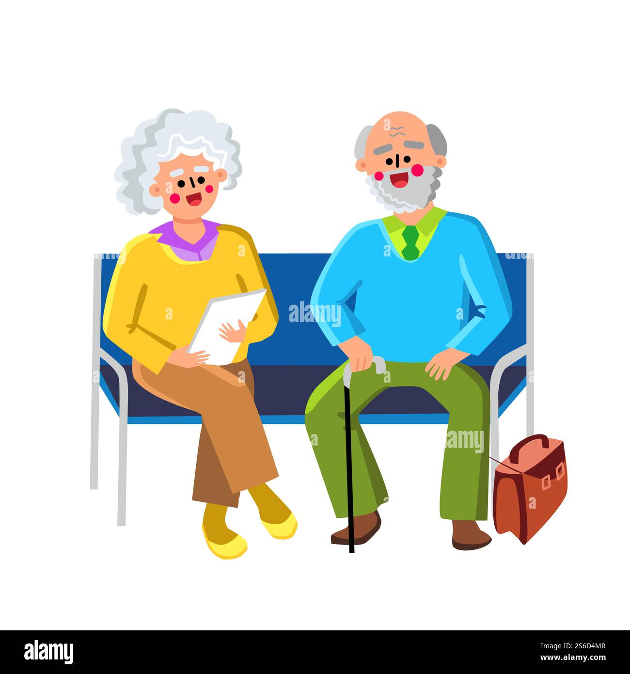 Waiting Room Sit On Chairs Elderly People Vector. Happy Senior Man And ...