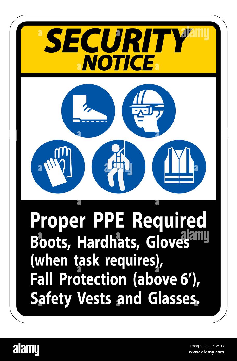 Security Notice Sign Proper PPE Required Boots, Hardhats, Gloves When ...