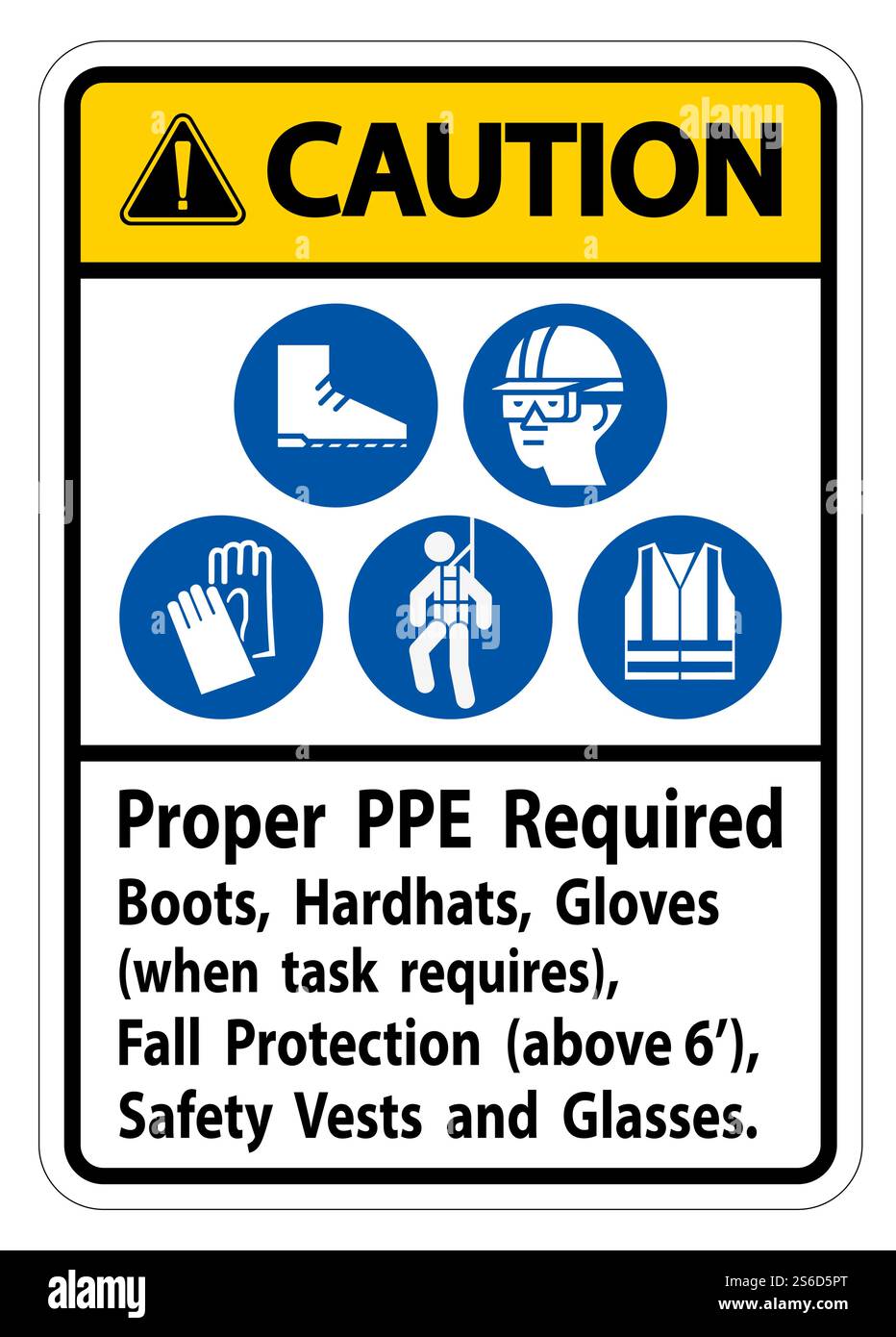 Caution Sign Proper PPE Required Boots, Hardhats, Gloves When Task ...