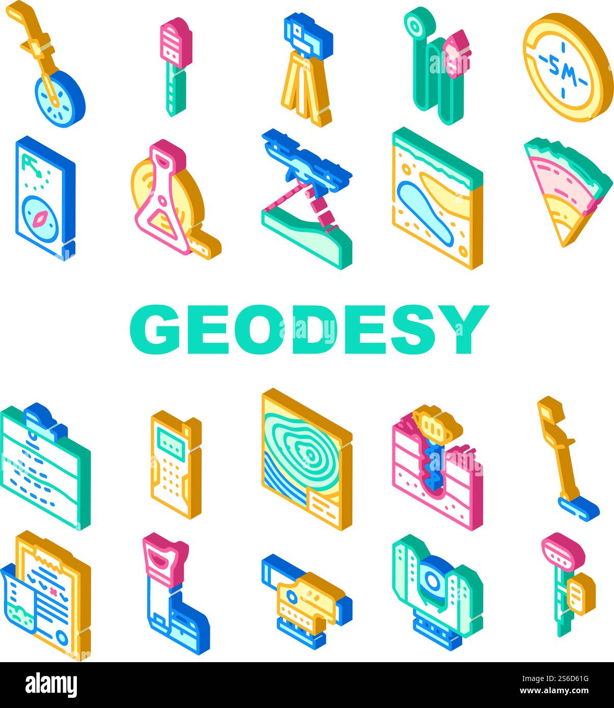 Geodesy Equipment Collection Icons Set Vector. Odometer And Marking Peg ...